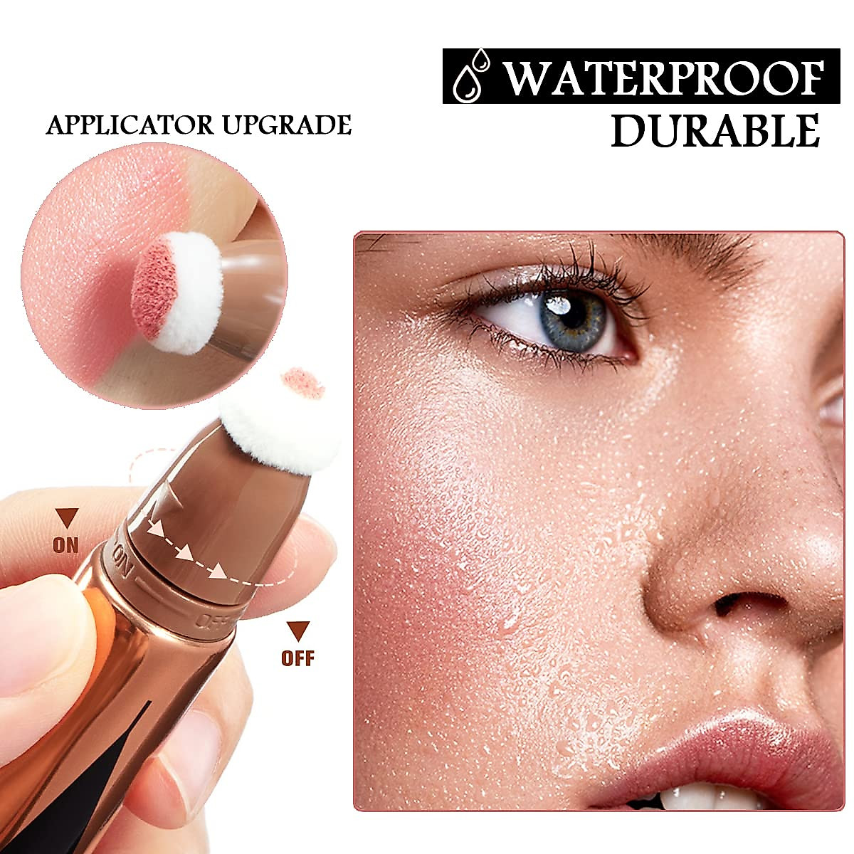 Aaiffey Cream Contour Beauty Wand,Highlighter Contour Blush With Cushion Applicator,Liquid Face Bronzer Makeup Wand Blendable Super Silky Cream Contour Stick Set Long Lasting Natural 3Pcs (Contour+Highlighter+Blush)