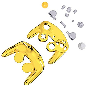 eXtremeRate Chrome Gold Glossy Faceplate Backplate for Nintendo Gamecube Controller, Replacement Housing Shell Cover with Buttons for Nintendo Gamecube Controller NGC - Controller NOT Included