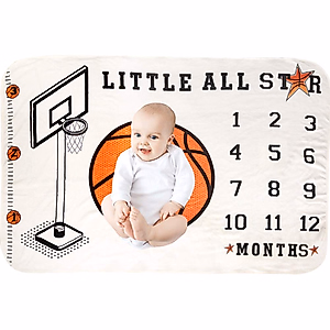 illikkuyax Baby Monthly Milestone Blanket, 40×60 Inches Infant Newborn First Year Basketball Milestone Blanket, Flannel Fleece, Best, Photography Backdrop Photo Prop for Newborn Boy Girl