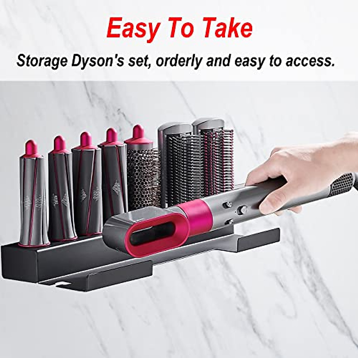 KEOQIANG Storage Holder for Airwrap Wall Mounted, Sturdy Curling Iron Accessories Rack Bracket with Adhesive, Suitable for Bathroom, Bedroom, Styling Room, Hair Salon, Black