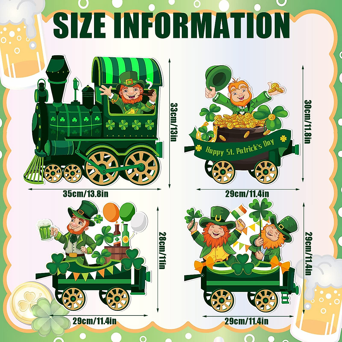 Maitys 4 Pcs St. Patrick's Day Train Yard Sign Decorations Leprechaun Shamrock Train Lawn Outdoor Decor Irish Garden Sign with Plastic Stakes for Saint Patty's Day Home Patio Outdoor Decorations
