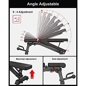 YOUTEN 1000 LB Weight Bench Heavy Capacity | 9-4-4 Almost 90° Adjustable Incline Decline Exercise Bench Press for Home Gym More Stable and Durable | Foldable Training Lifting Bench | Dragon Flag Handle for Abdominal Arm Workout