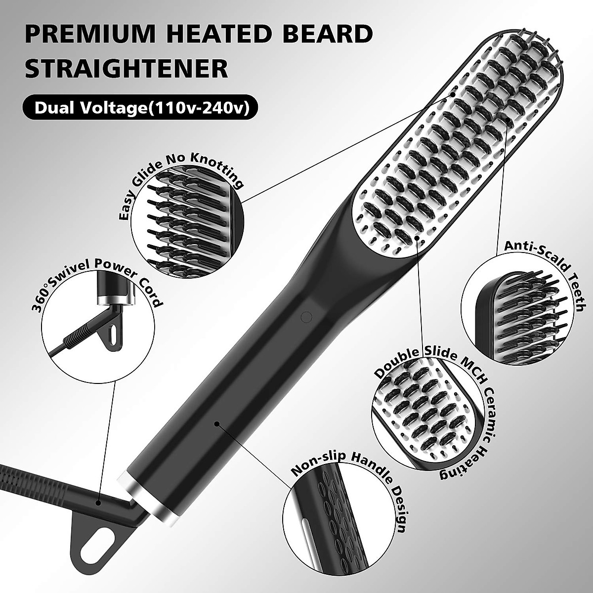 Beard Straightener for Men with FREE Beard Oil and Beard Balm, Fast Anti-Scald Beard Straightening Comb, Double Sided Ceramic Heated Beard Brush 3 Temperature Settings Portable for Travel and Home