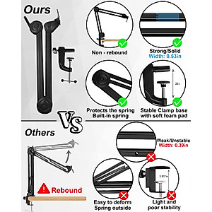 Boseen Microphone Boom Arm Stand, Heavy Duty Adjustable Suspension Scissor Mic Stand with Pop Filter, Compatible with Shure MV7, Black Metal, Desktop Stand