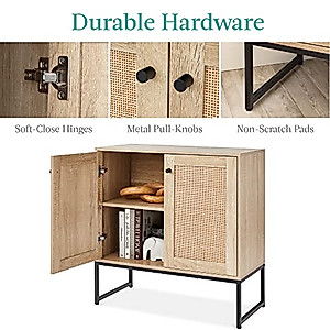 Best Choice Products 2-Door Rattan Storage Cabinet, Accent Furniture, Multifunctional Cupboard for Living Room, Hallway, Kitchen, Sideboard, Buffet Table w/Non-Scratch Foot Pads - Natural