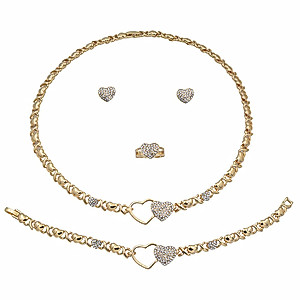 Giffor Jewelry Suit 14K Filled Gold Necklaces,Women Earrings With Bracelets Rings Necklaces Gifts