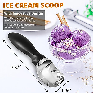 EWPJDK Ice Cream Scoop with Comfortable Grip Handle, Heavy Duty Stainless Steel, Perfect Shape Scoops, Ice Cream Scooper (Black)