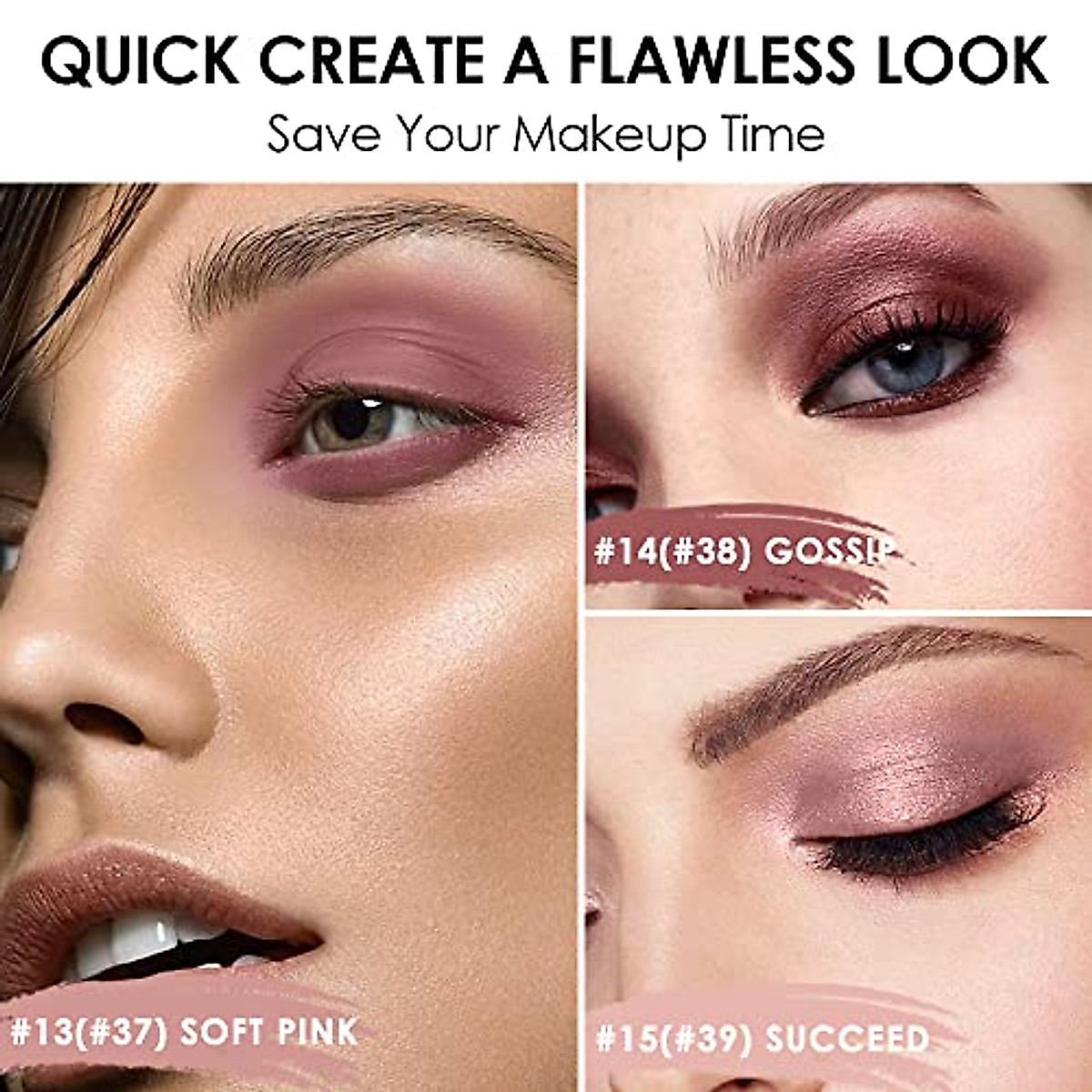 FOCALLURE 3PCS Cream Eyeshadow Stick Sets,Matte and Shimmer Eye Brightener Stick,Light to Dark Pink Eyeshadow Pencil,Long Lasting Waterproof Eye Shadow Highlighter Stick Makeup,Rose Hangover