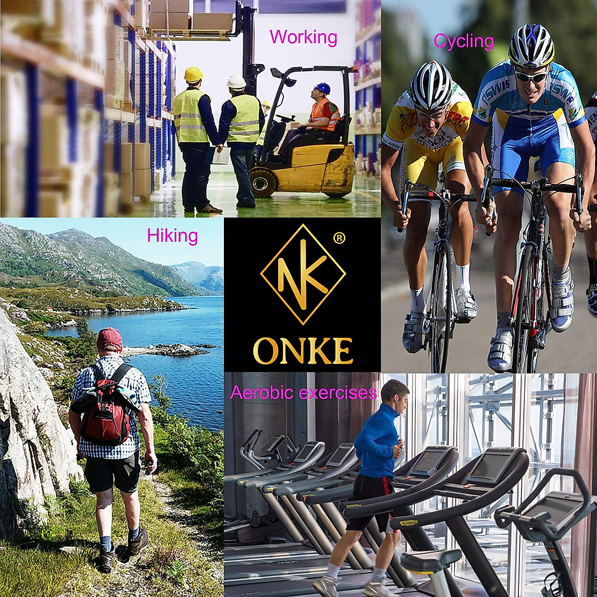 ONKE Cotton Cushion Crew Socks for Men Athletic All Season Heavy Duty Work Boot with Thick Moisture Control Sweat Wicking(Black L)