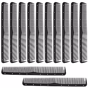 12 Pieces Carbon Fine Cutting Comb for Salon Hairdressing, Heat Resistant Barber Comb (Black)