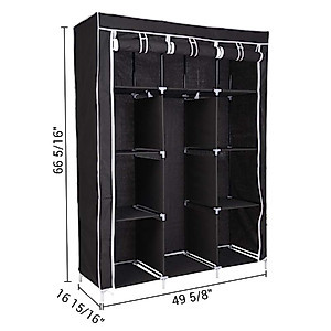 YesHom 50" Portable Non-Woven Fabric Wardrobe Bedroom Closet Clothes Cupboard Hanging Rail Storage Organizer Shelf Back