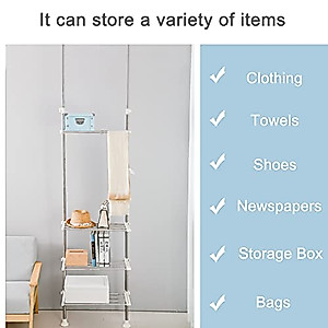 DAHOOMII Over The Washer and Dryer Storage Shelf Laundry Room Shelves Storage Laundry Organizer 4 Tie Adjustable Height Over Toilet with Hanging Rod and Side Hooks for Laundry Room, Bathroom White