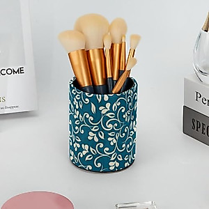 VIOQXI Pen Holder for Desk PVC Leather Pencil Cup Stand Round Desktop Pen Organizer Pot Makeup Brush Holder for Office School Classroom Home Classical Pattern