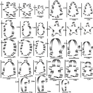 Christmas Cookie Cutters Set - Snowman, Christmas tree, Santa, Snowflakes, Bells, Cane, Gingerbread man, Gloves, Stars & More Shapes Stainless Steel (27Pcs)