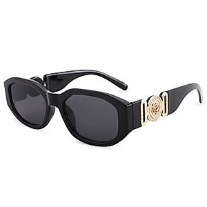 COASION Irregular Trendy Rectangle Sunglasses Women Vintage Fashion Design UV Protection Sun Glasses (Black/Grey)