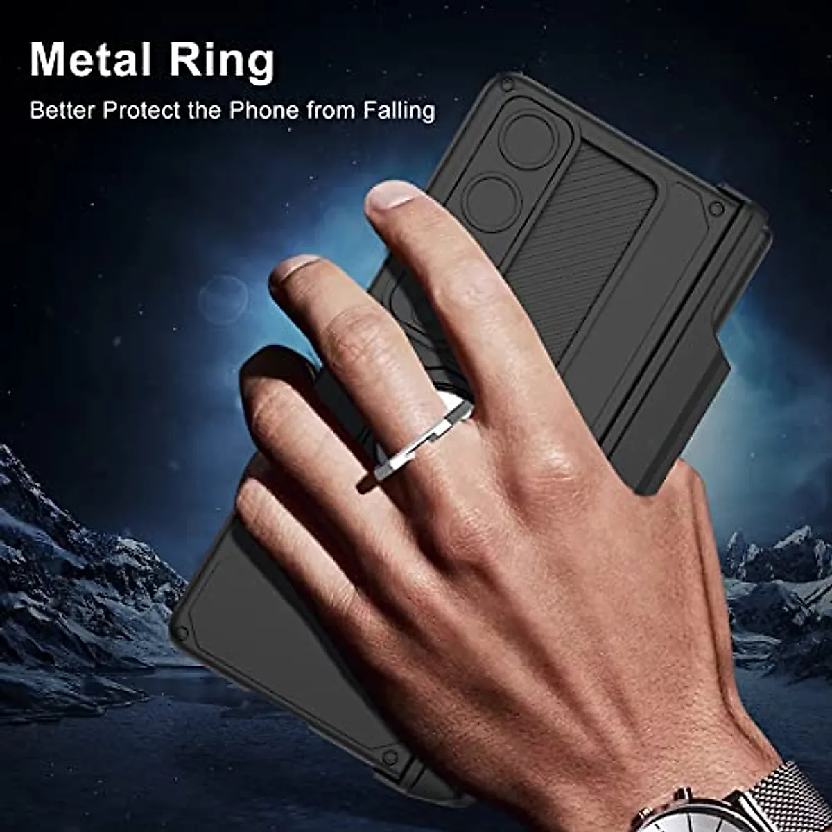 PUROOM for Samsung Galaxy Z Fold 3 Case Magnetic Hinge Coverage Protective with S Pen Holder Ring Kickstand Case, Slide Camera Cover, Front Screen Protector All-Inclusive Case (Black)