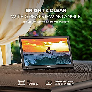 Tyler 13" Portable TV LCD Monitor Battery Powered Wireless Capability HD-TV, HDMI, SD Slot, USB, RCA, AC/DC, FM Radio, Car Charger, Remote Control, Built in Stand Small Mini for Car Kids & Traveling