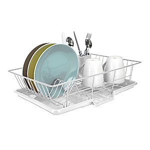 Home Basics DD30234 3-Piece Dish Drainer Set, White