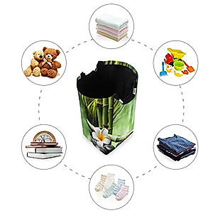 Zen Basalt Stone Bamboo and Blossom Flowers Collapsible Laundry Basket Fabric Laundry Hamper Foldable Clothes Bag Folding Washing Bin for College Student