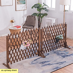 Nisorpa 2 Pack Retractable Wooden Fence Extendable Instant Fence Expandable Garden Fence Wooden Pet Gate Freestanding Wood Fence Partition for Home Yard Garden Indoor Outdoor
