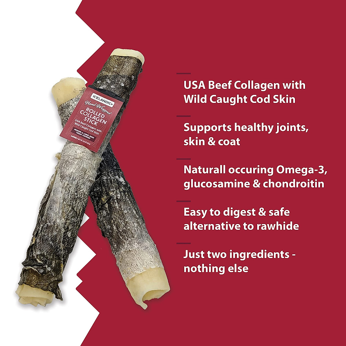 Icelandic+ Beef Rolled Collagen Stick with Wrapped Fish 8" Dog Treat