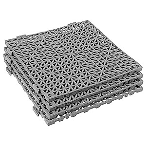 KEILEOHO 12 Pack 12 x 12 Inch Interlocking PVC Floor Tiles, Modular Interlocking Cushion Mats, Pool Drain Tiles Anti Slip Bathtub Mats with Drain Holes for Wet Area Patio Deck Balcony, Grey