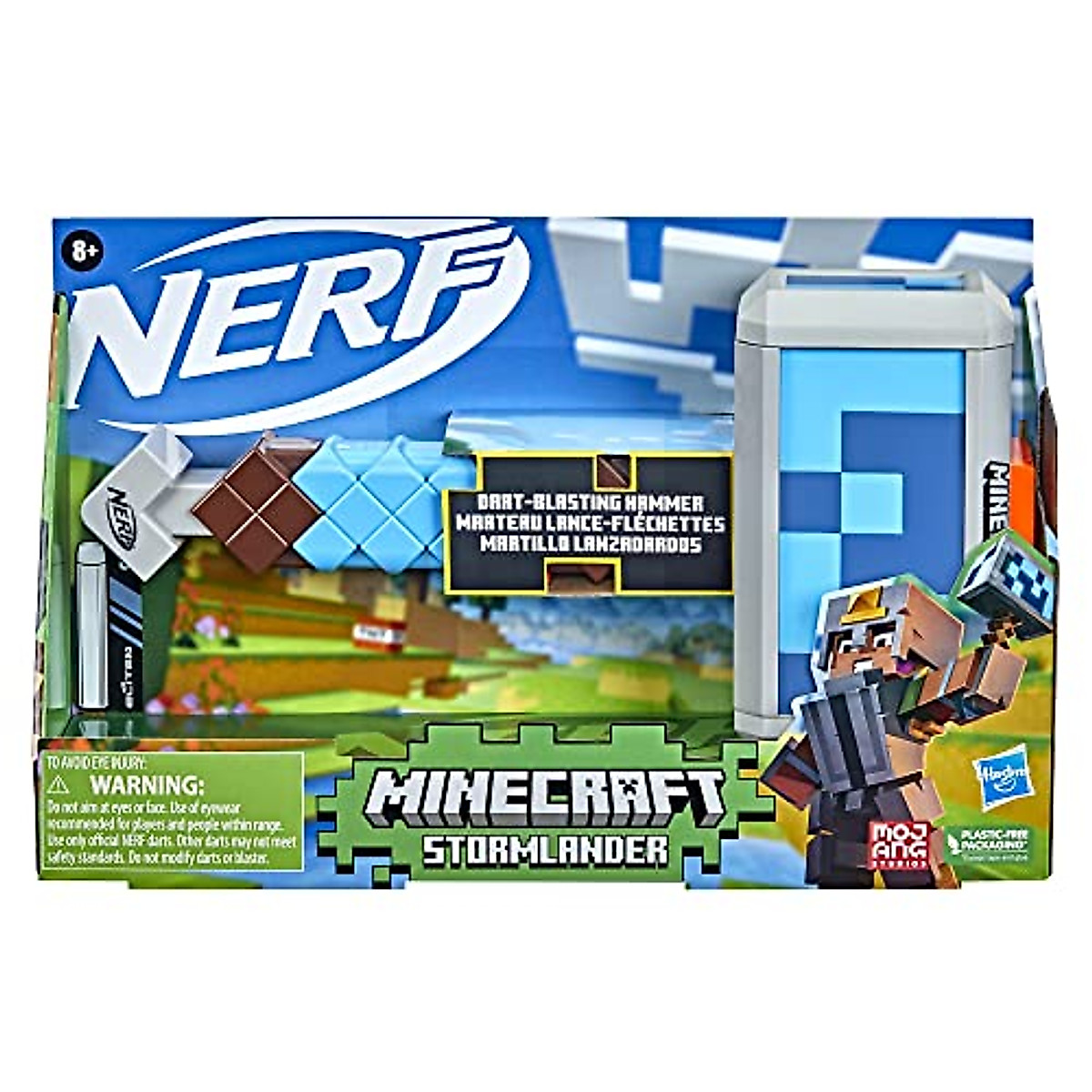 NERF Minecraft Stormlander Dart-Blasting Hammer, Fires 3 Darts, Includes 3 Official Elite Darts, Pull-Back Priming Handle