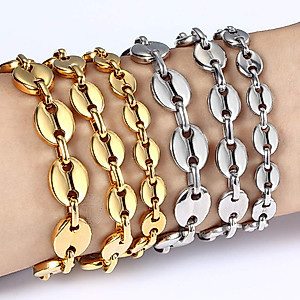 Trendsmax 7mm Coffee Beans Link Chain Bracelet Gold Plated Stainless Steel Twisted Rope Chain Bracelet for Men Women 7inch