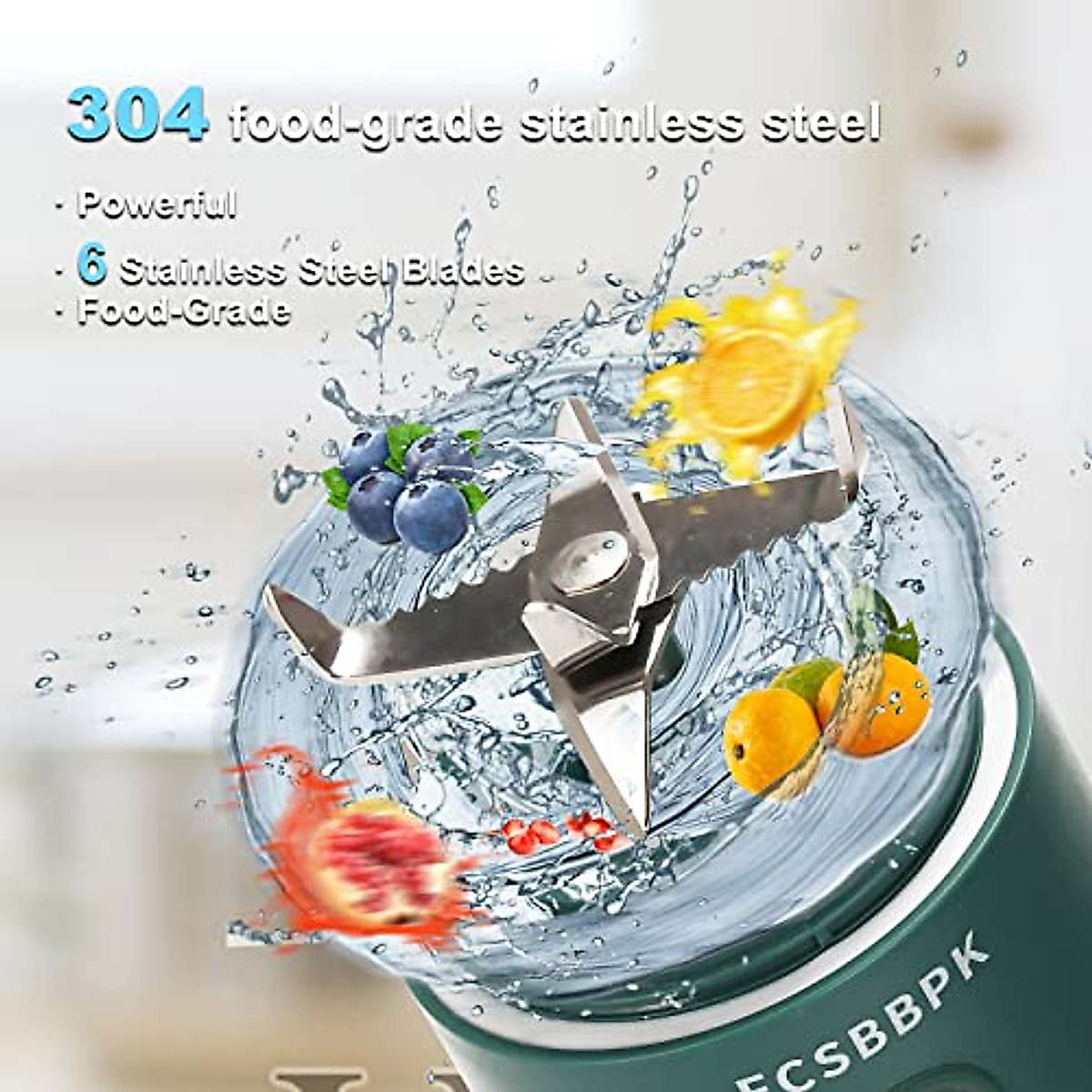 Portable Blender, Personal Blender for Shakes and Smoothies, USB Rechargeable 600Ml Juicer Cup, Mini Blender with Six Strong Stainless-Steel Blades for Kitchen, Camping, Travel (Green)