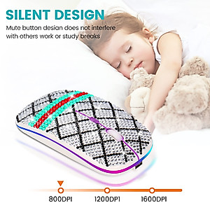Wireless Mouse,Attoe 2.4GHz Bling Dazzling Ergonomic Portable Girls Mouse Silent 800/1200/1600 DPI USB Optic Mouse Convenient for PC Laptop Notebook Windows