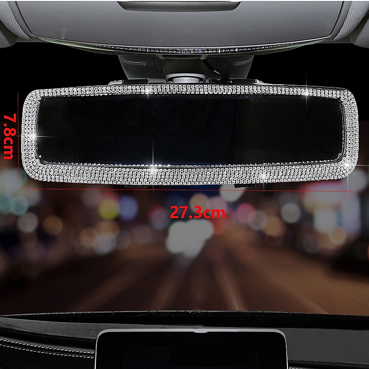 Bling Rhinestone Car Rear View Mirror, Car Rear View Mirror with Crystal Diamonds Bling Rhinestones Car Rear View Mirror for Women,Car Interior Trim. (Sliver)
