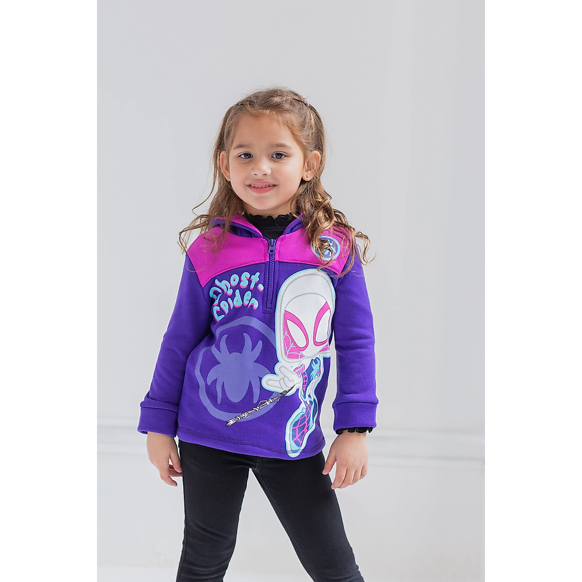 Marvel Spider-Man Ghost-Spider Toddler Girls Fleece Half Zip Fashion Hoodie Blue 5T