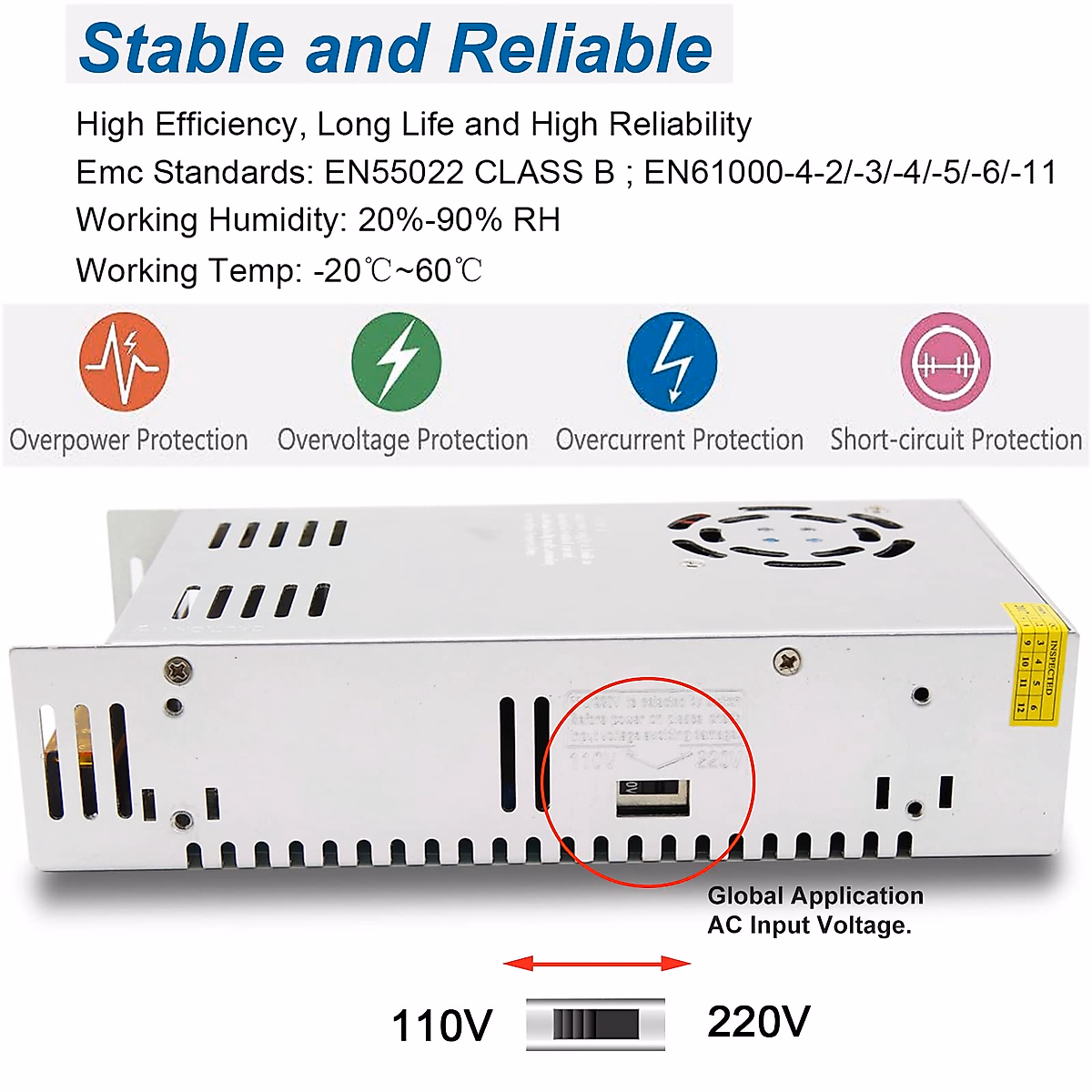 EAGWELL 24V 15A DC Universal Regulated Switching Power Supply 360w for CCTV,Radio,Computer Project, 3D Printer,LED Driver
