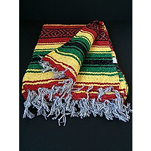Open Road Goods Rasta Blanket or Hippie Blanket - Traditional Mexican Blanket/Mexican Falsa Blanket in Rasta Colors