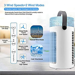 YPingk Portable Air Conditioner Fan Personal Air Cooler Desk Cooling Fan Quiet Humidifier Misting Fan with 7 Colors Night Light 3 Speeds Mini Evaporative Cooler for Home Office Bedroom