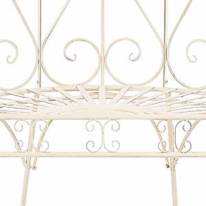 (Fast Delivery) Garden Bench Metal Frame Outdoor Seating Furniture,Patio Wicker Bench Double Seats Chair and for Porch Park Balcony Yard,All Weather Garden Bench 37.4" Iron Antique White