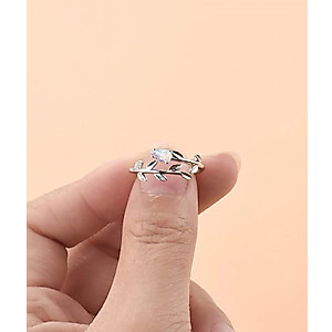 PRAYMOS 925 Sterling Silver Leaf Ring White Opal Rings for Women Adjustable Rings Wrap Opal Engagement Wedding Rings Size 7 8 9 Christmas Gifts for Women