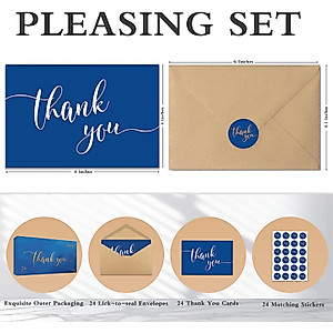 24 Pack Blue Thank You Cards With Envelopes and Stickers Leather Texture 4x6 Inch Blank Thank You Gift Note Cards Bulk for Wedding, Small Business, Baby Shower, Funeral, Graduation, Anniversaries