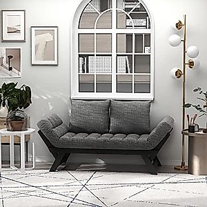 HOMCOM Single Person 3 Position Convertible Chaise Lounger Sofa Bed with 2 Large Pillows and Oak Frame, Dark Gray