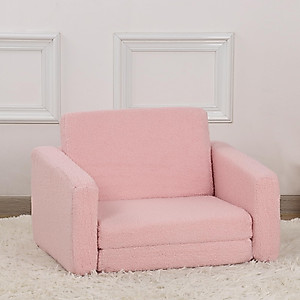 Flip Out Foam Kid Sofa Chair,2 in 1 Convertible Sofa to Lounger for Childrens up to 3 Years,Sherpa Flip Open Toddler Sofa Couch for Kid Play， for Baby Gifts (22.04" W) (Pink)