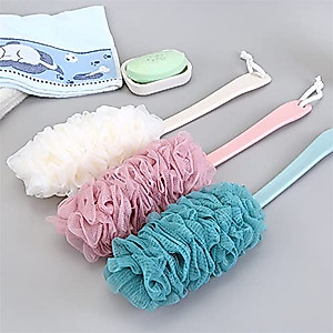 INGVY Dry Brushing Body Brush Long Handle Hanging Soft Mesh Back Body Bath Shower Scrubber Brush Sponge for Bathroom Shower Brush (Color : Blue)