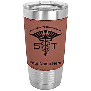 LaserGram 20oz Vacuum Insulated Tumbler Mug, ST Surgical Technologist, Personalized Engraving Included (Faux Leather, Dark Brown)