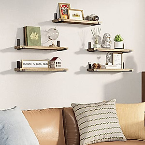 Fixwal Floating Shelves Set of 5, Width 4.7 Inches Wall Shelves, Rustic Wood Wall Storage Shelves for Bedroom, Living Room, Kitchen, Bathroom, Home Decor, Office and Plants (Carbonized Black)