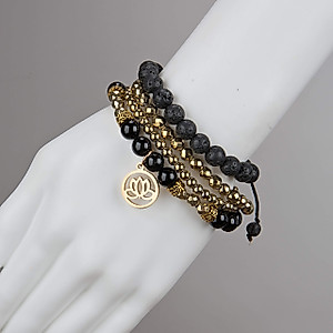 SPUNKYsoul Lotus New Beginnings Bracelet Hematite for healing Stack Bracelet Set Collection