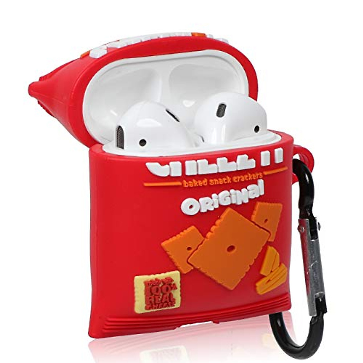 Joyleop Cheez Cookie Case for Airpods 1/2, Cute Cartoon Fun Funny 3D Food Design Kids Girls Teens Boys Cover, Kawaii Cool Stylish Fashion Soft Silicone Character Trendy Air pods Cases for Airpod 1&2