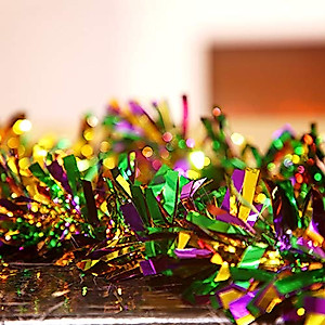 33 Feet Mardi Gras Tinsel Purple Green Gold Metallic Streamers Garland Festooning Garland Glittering Hanging Decoration for Mardi Gras Wedding Birthday Disco Party Decorations Supplies