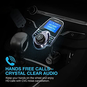 Bluetooth FM Transmitter for Car [2023 Upgraded] Bluetooth Car Adapter Kit, Huge 1.44-inch Display, SD/TF Card Support, AUX Input, Compatible w/All Smartphones, iPods, FM Transmitter Bluetooth