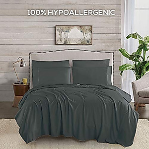 Mueller Ultratemp Bed Sheets Set, Super Soft 1800, 18-24 Inch Deep Pocket Sheets, Transfers Heat, Breathes Better, Hypoallergenic, Wrinkle, 6Pc, Dark Gray Queen