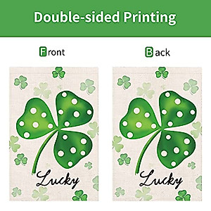 Iutumo St. Patrick's Day Garden Flag 12x18 Inch Double Sided, Watercolour Green Shamrock with Polka Dots, Irish Lucky Clovers Vertical Small Banner for Seasonal Holiday Home Outside Yard Farmhouse Decoration