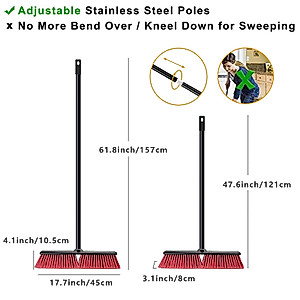 18" Push Broom Outdoor Heavy Duty, Snow Broom with Long Handle, Shop Broom Garage Push Broom for Garden, Patio, Garage, Bathroom, Kitchen, Tub, Carpet, Tile, Deck, Concrete, Industrial (RED)